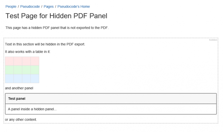 Confluence – hiding content from PDF export – {pseudocode}
